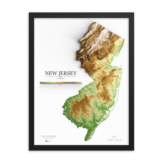 New Jersey Elevation Map Poster | Etsy