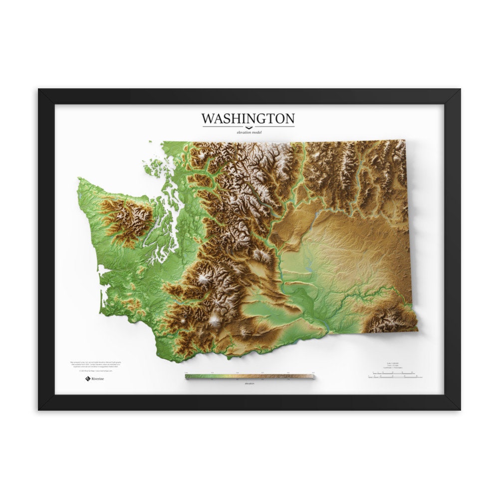 Washington Elevation Map Poster - Etsy