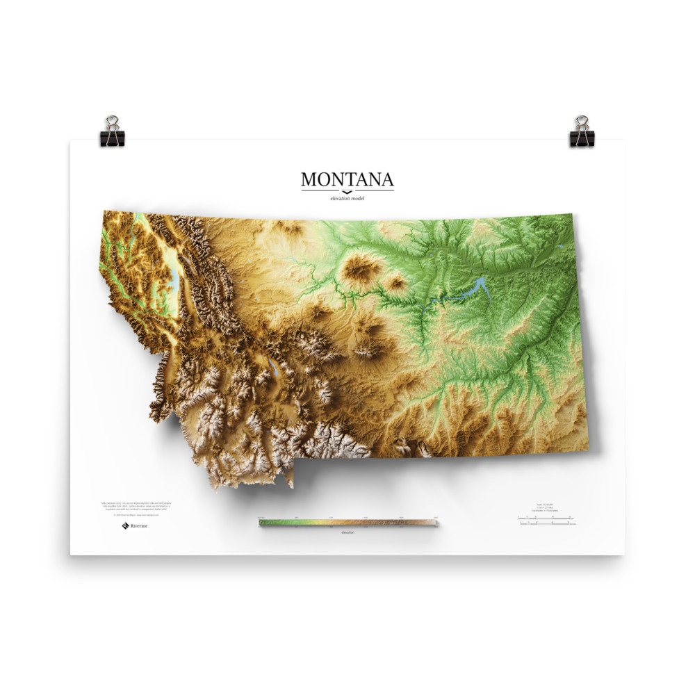 Montana Elevation Map Poster - Etsy