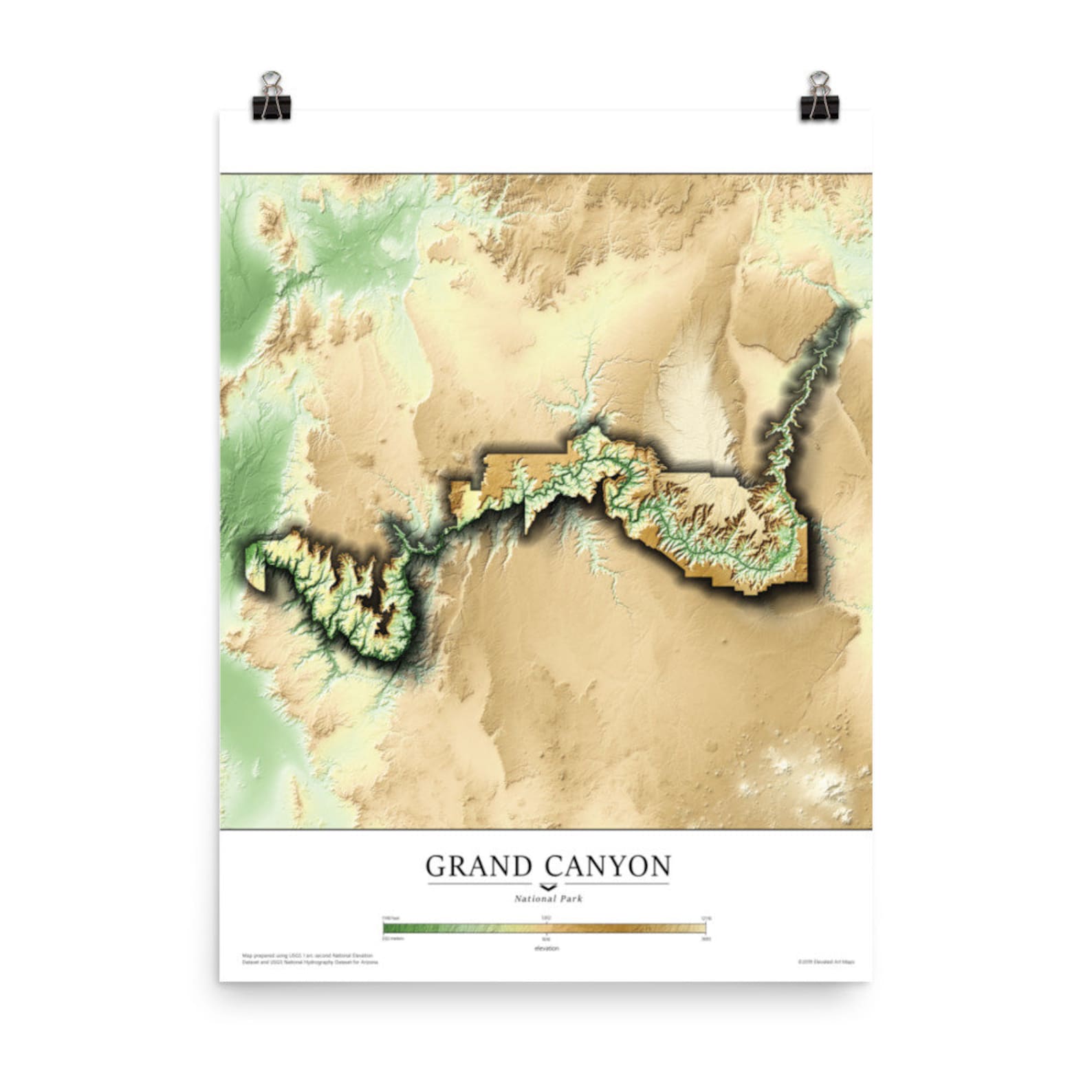 Grand Canyon National Park Elevation Map Poster Print - Etsy