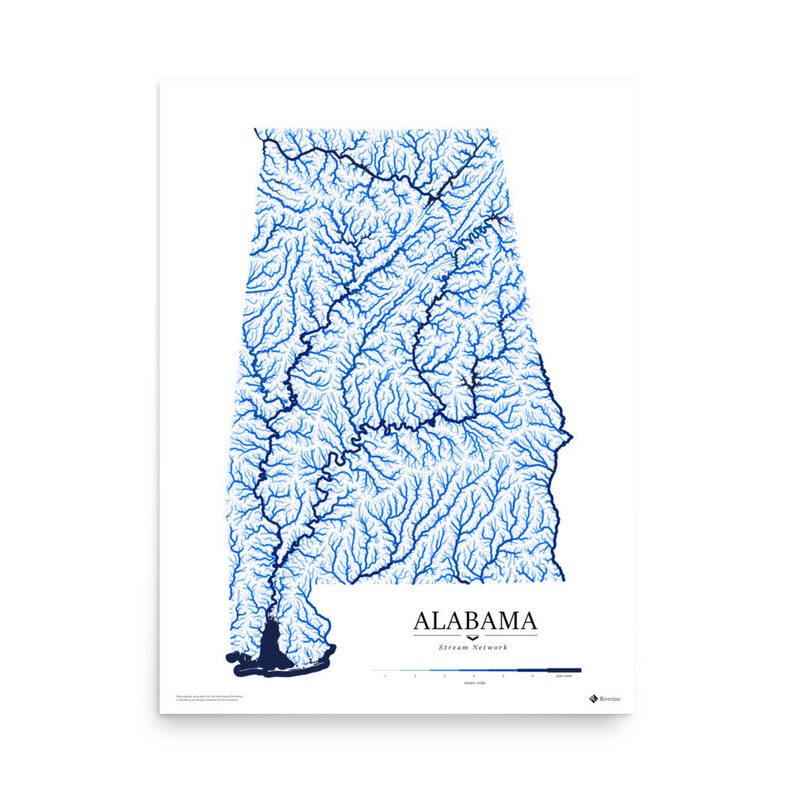 Alabama Hydrological Map Poster - Etsy