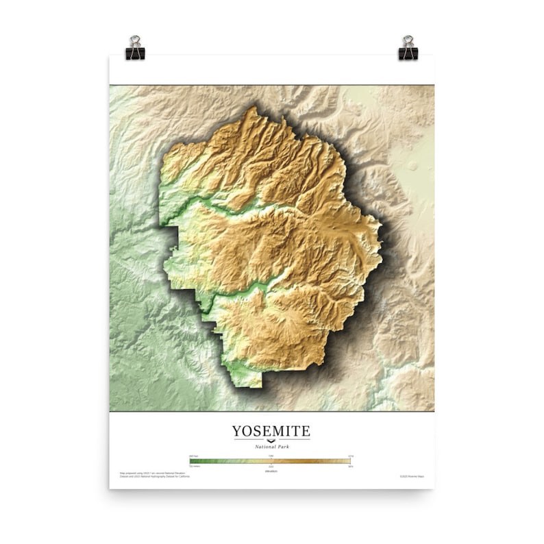 Yosemite National Park Map Elevation Map Poster Print - Etsy