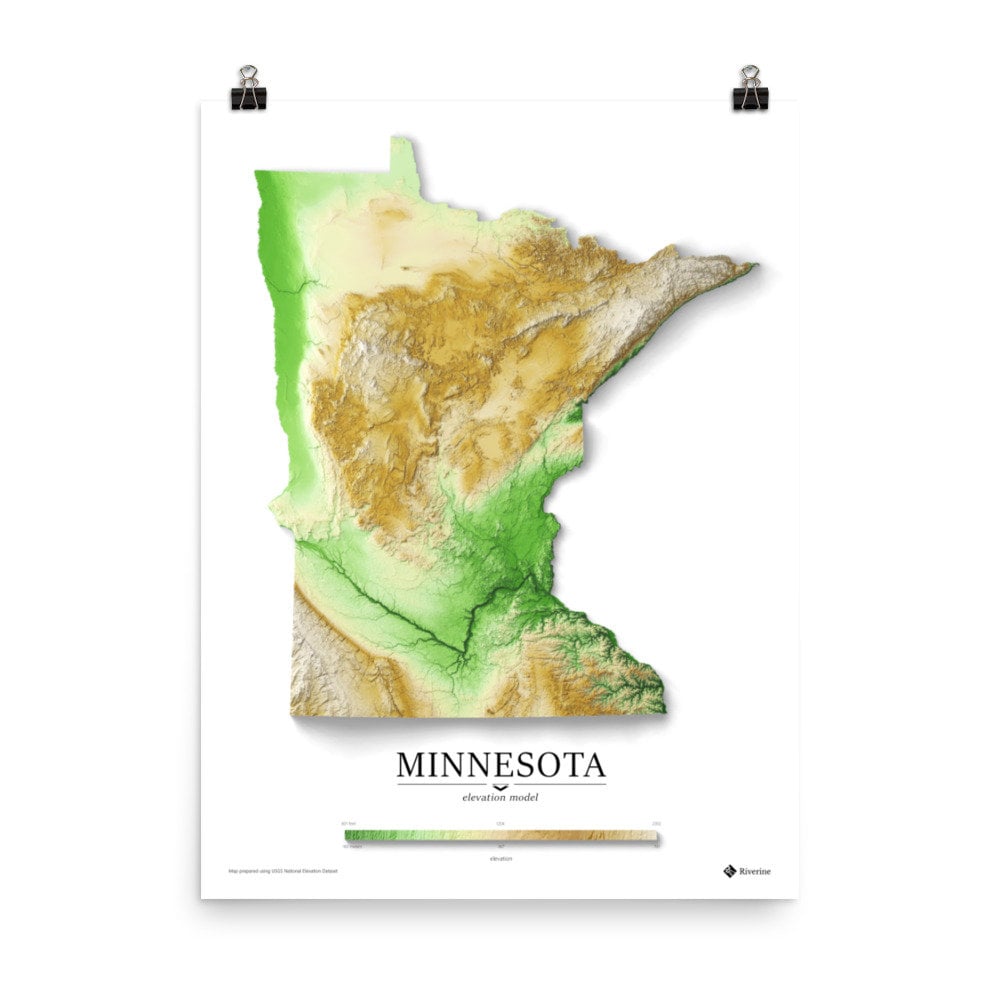 Minnesota Elevation Map Poster - Etsy