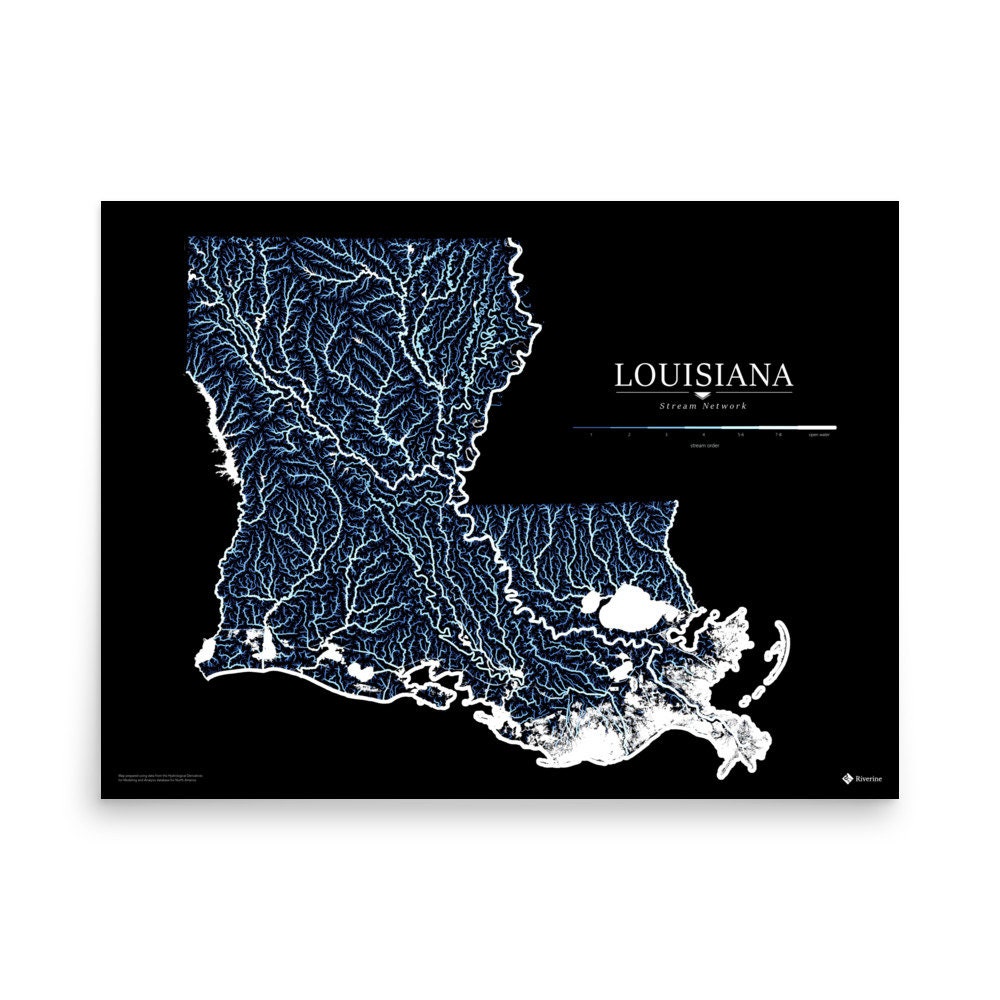 Louisiana Hydrological Map Poster - Etsy