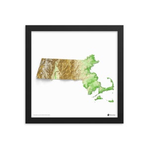 Massachusetts Elevation Maps Poster | Etsy