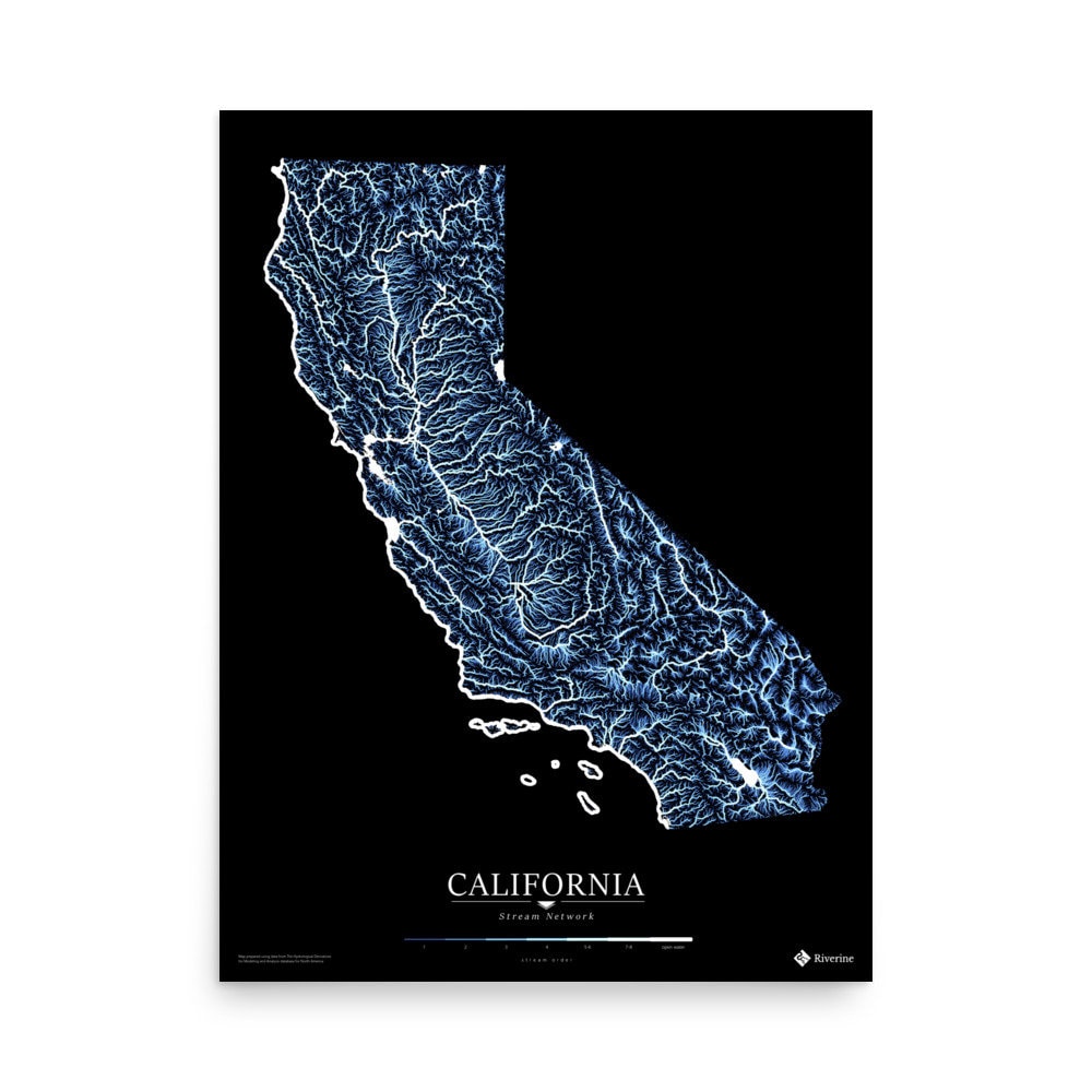 California Hydrological Map Poster - Etsy