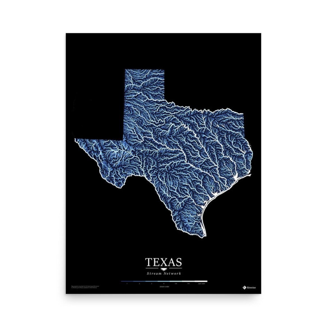 Texas Hydrological Map Poster - Etsy