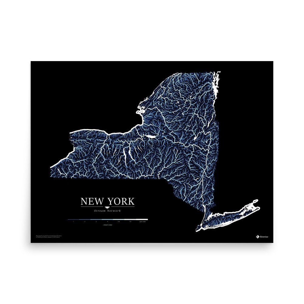 New York Hydrological Map Poster - Etsy