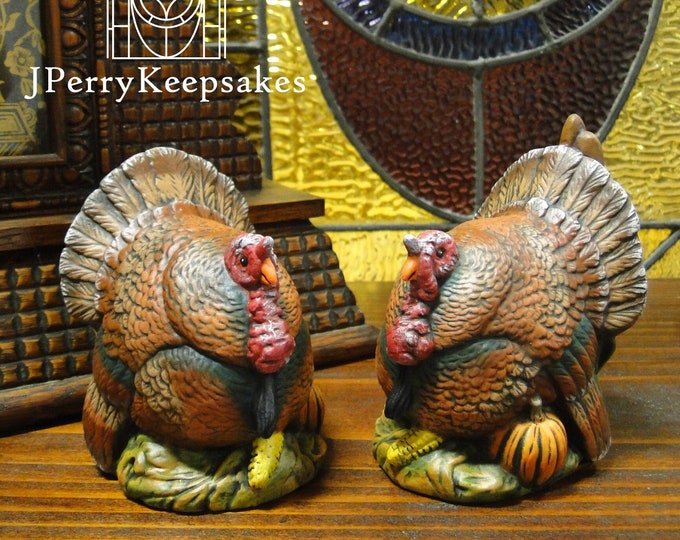 SMALL Turkey Figurine Set, Hand Painted Ceramic Thanksgiving ...