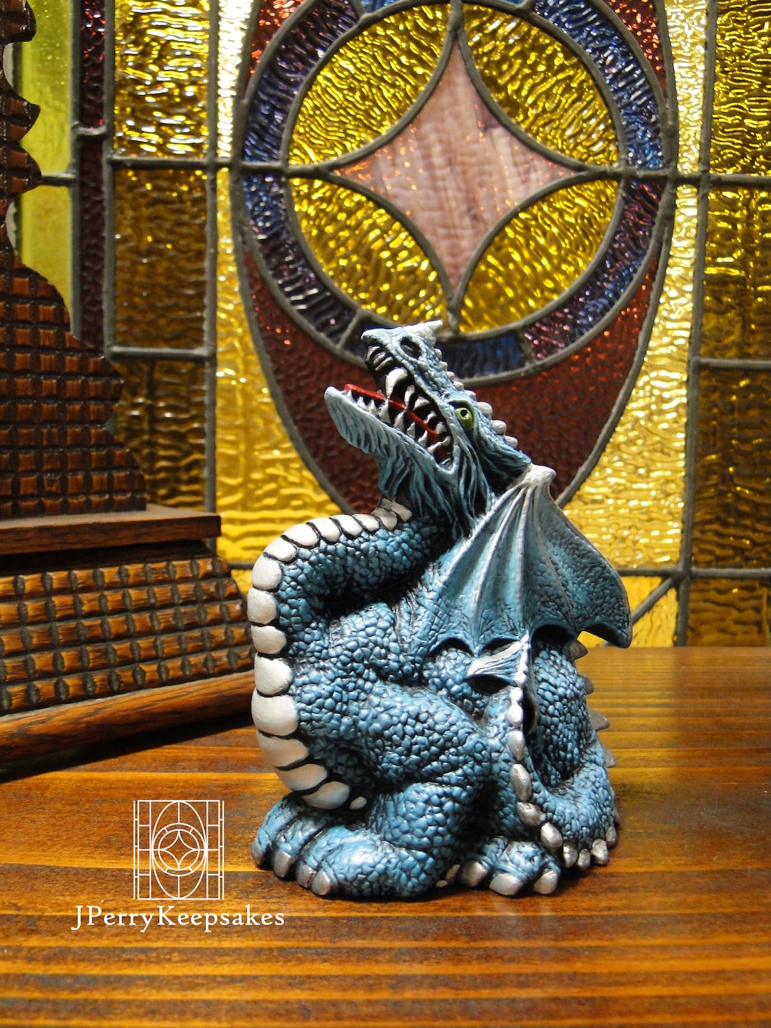 Dragon Figurine in Turquoise Aqua Blue, Hand Painted Ceramic Dragon ...