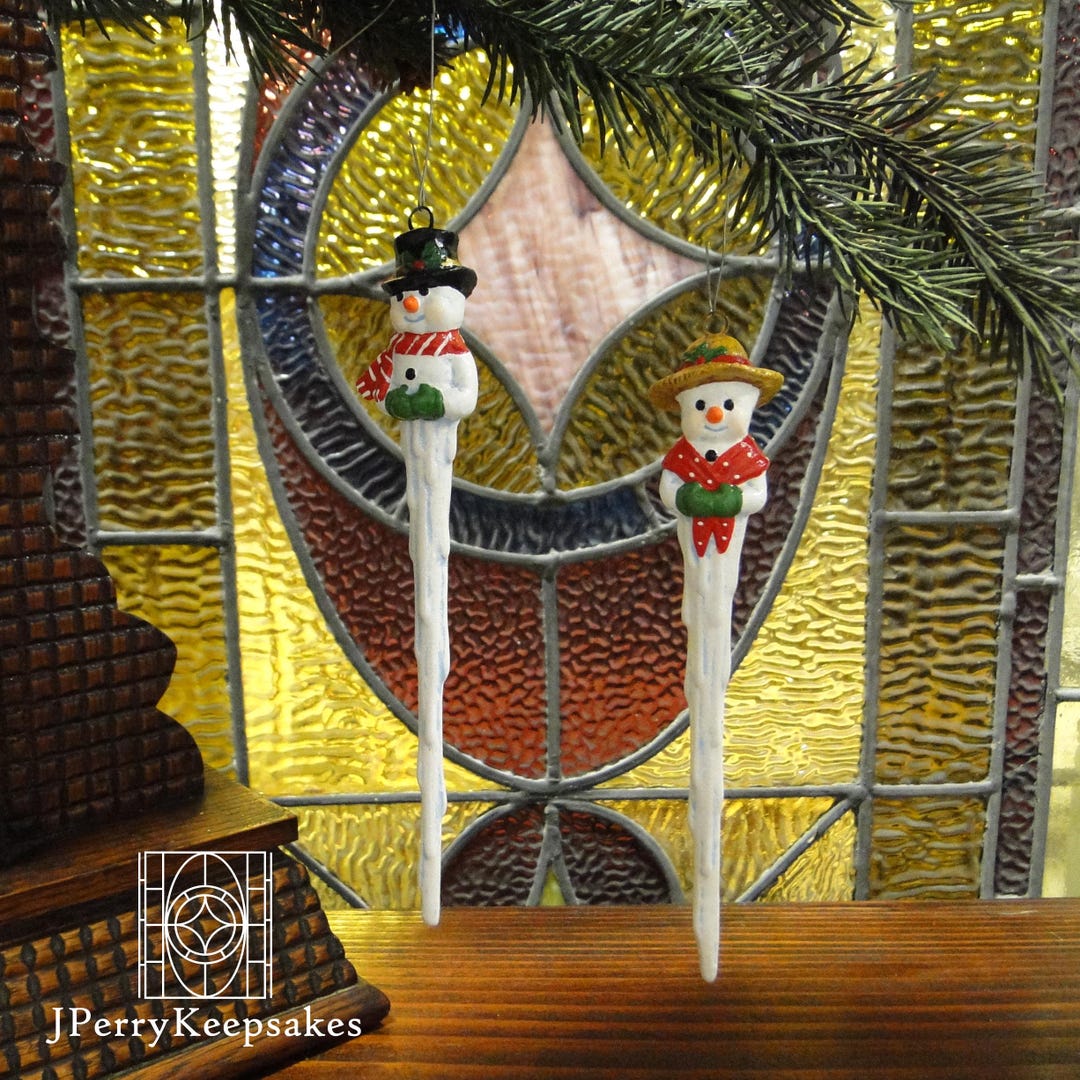 Mini Snowman and Snowlady Icicle Ornament Set, Ceramic Christmas ...