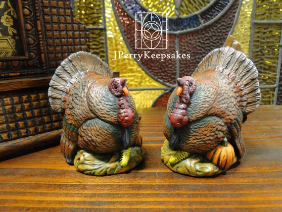 SMALL Turkey Figurine Set Hand Painted Ceramic Thanksgiving - Etsy