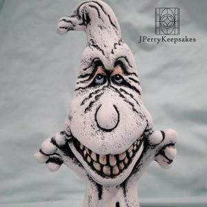 Creepy Hee Hee Ghost Looking up Standing on Skulls Figurine Halloween ...