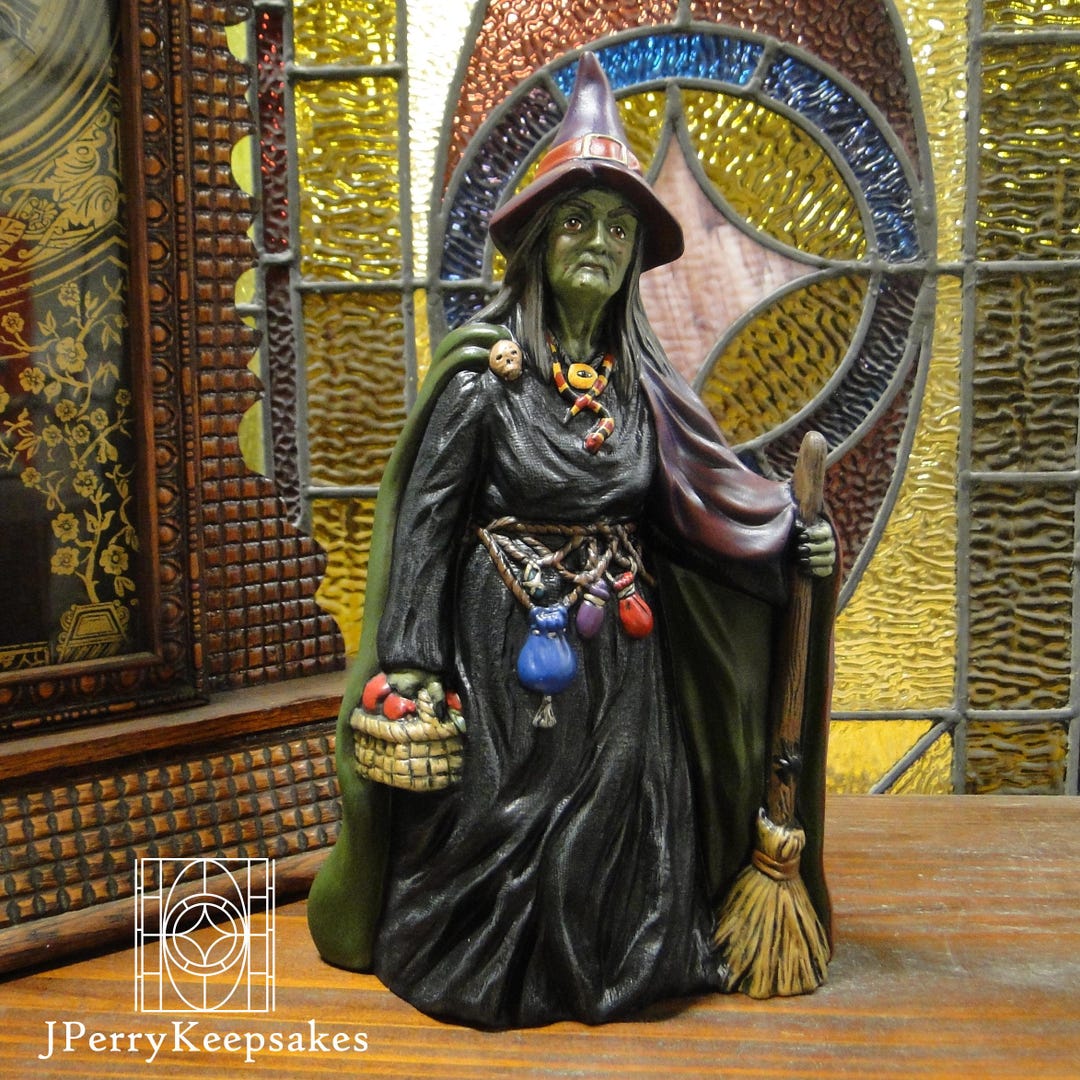 Witch Halloween Figurine Decoration, Hand Painted Ceramic Halloween ...