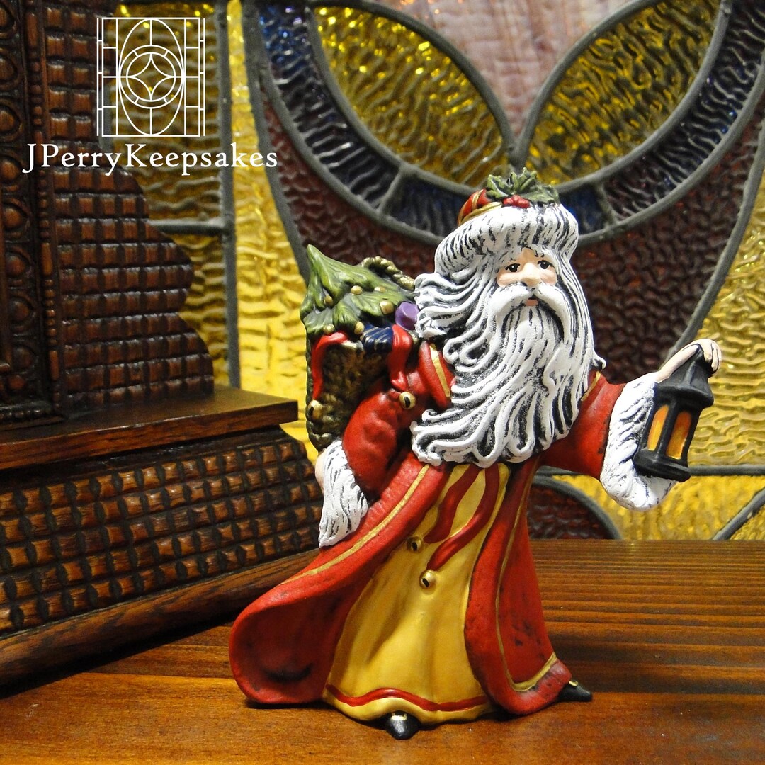 SMALL Santa Figurine With Lantern in Red, Santa Claus Carrying Lantern ...