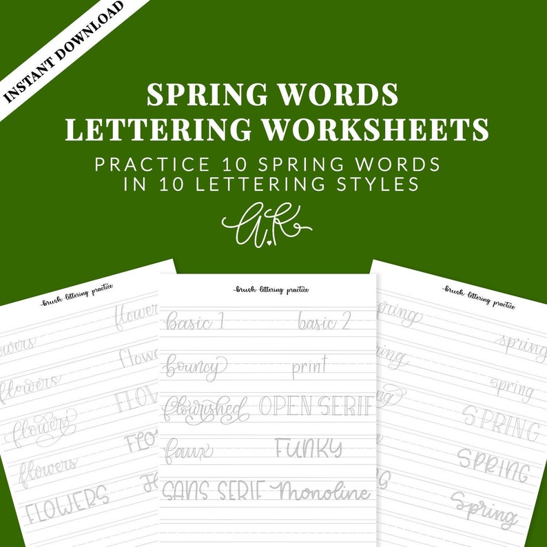Spring Words Lettering Practice Sheets PDF, 10 Styles of Lettering ...