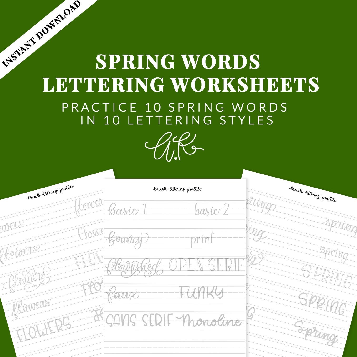 Spring Words Lettering Practice Sheets PDF, 10 Styles of Lettering ...