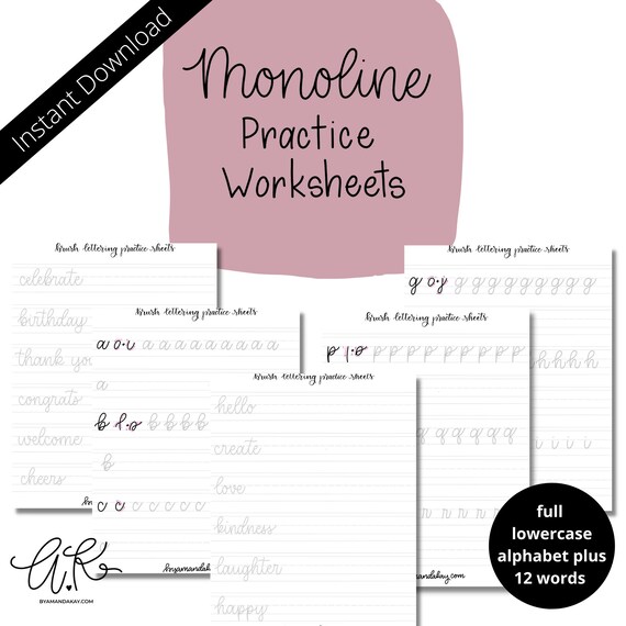 Monoline Hand Lettering Practice Sheets Monoline Modern - Etsy India