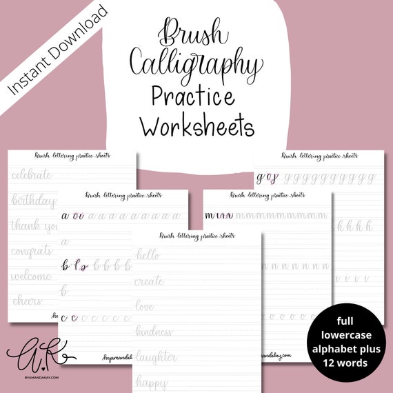 Brush Calligraphy Practice Sheets Calligraphy Worksheets | Etsy