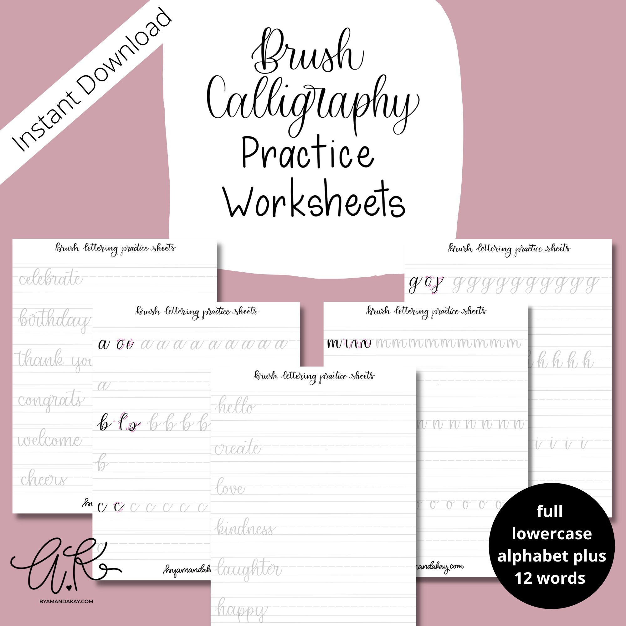Brush Calligraphy Practice Sheets, Calligraphy Worksheets, Brush ...