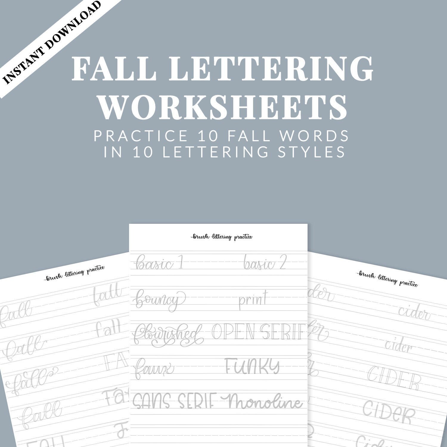 Fall Words Lettering Practice Sheets PDF, Instant Download, 10 Styles ...