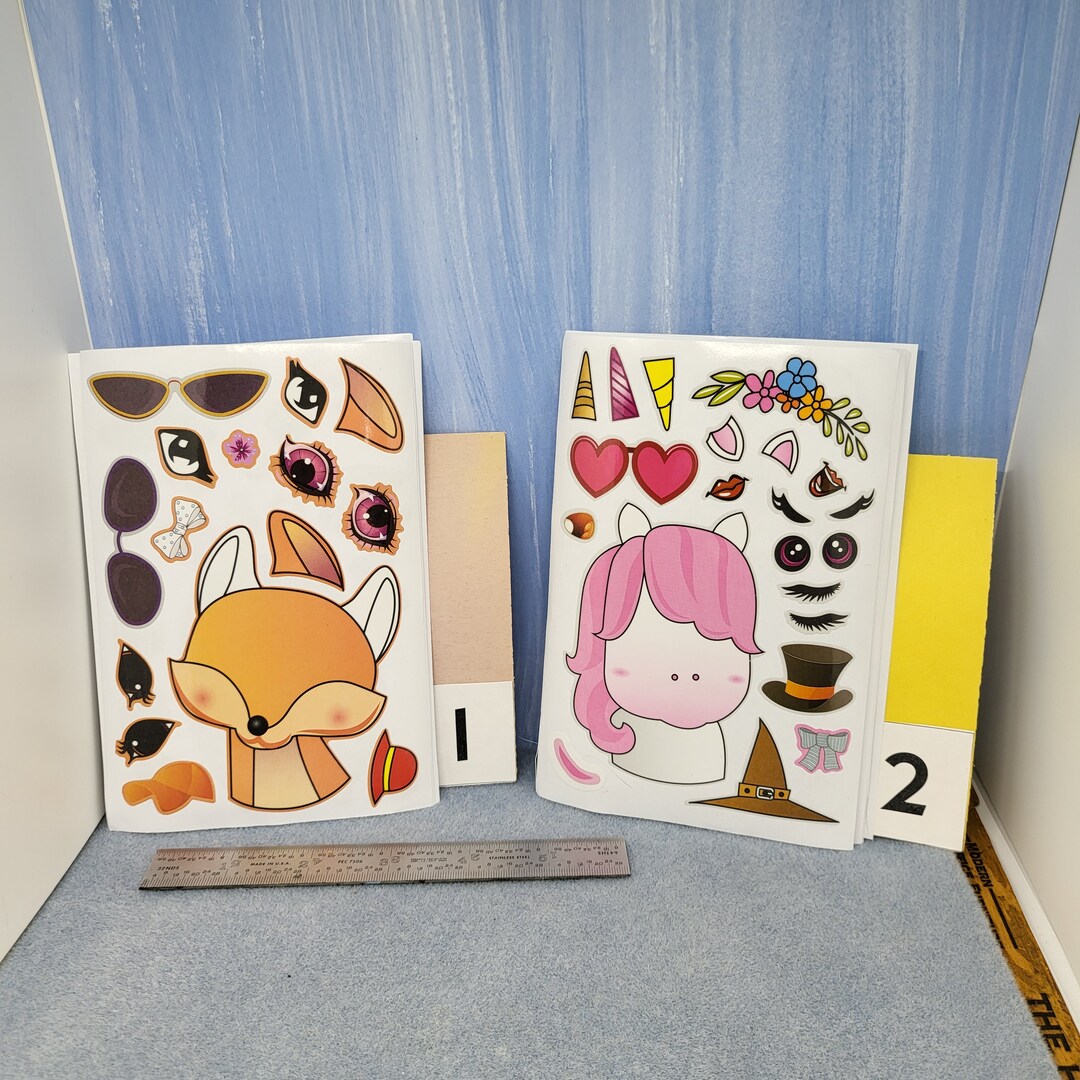 10 Pack Make a Face Sticker Sheet - Animal Face Stickers - Make an ...