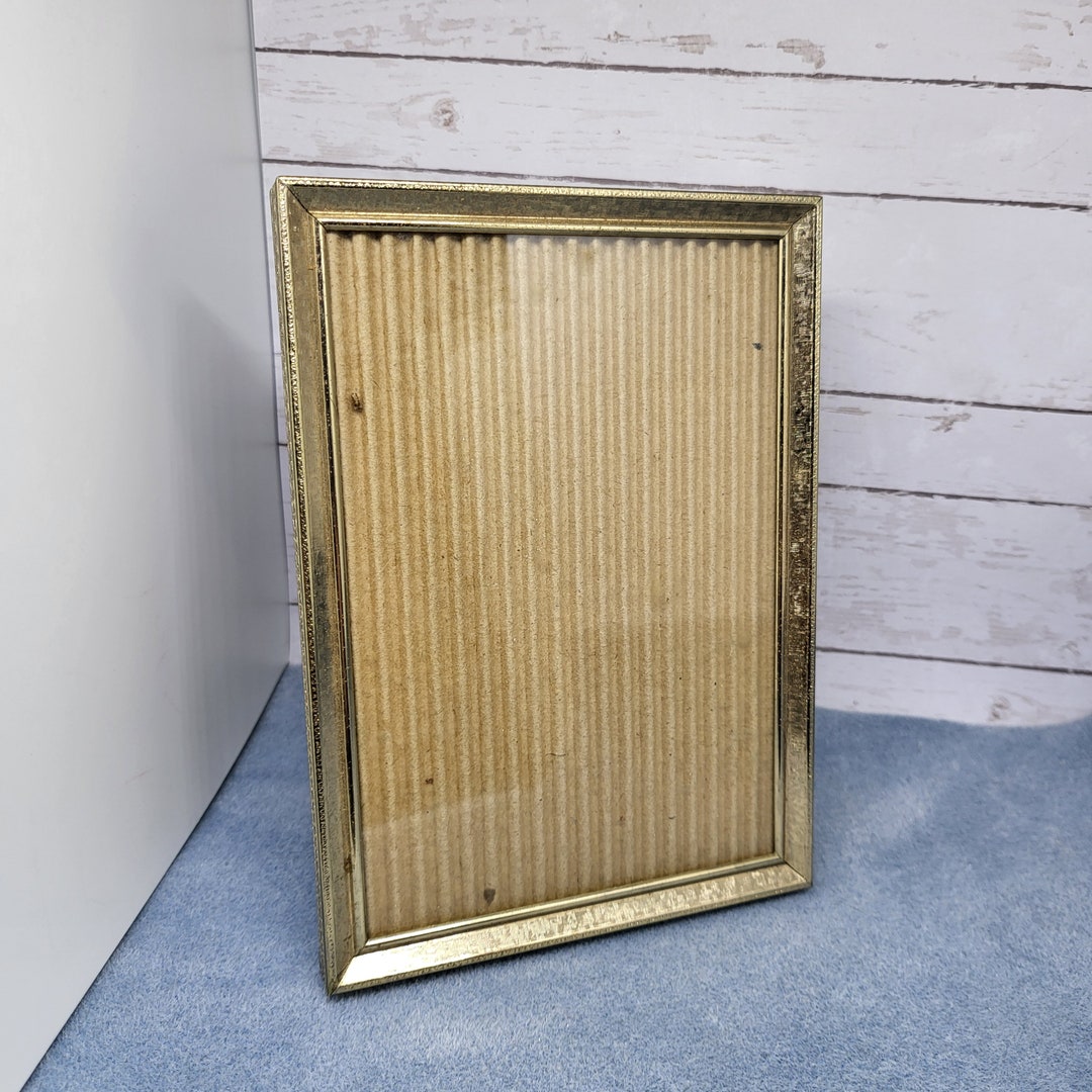 5x7 Gold Metal Frame Stamped Detail Edges With Glass- Some Age Patina ...