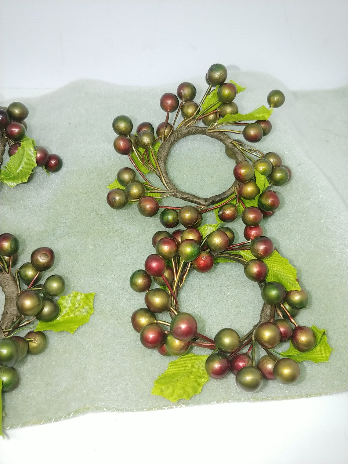 Candle Ring Set Berries Wire Wrapped Maroon to Green 1.25 Inches Two ...