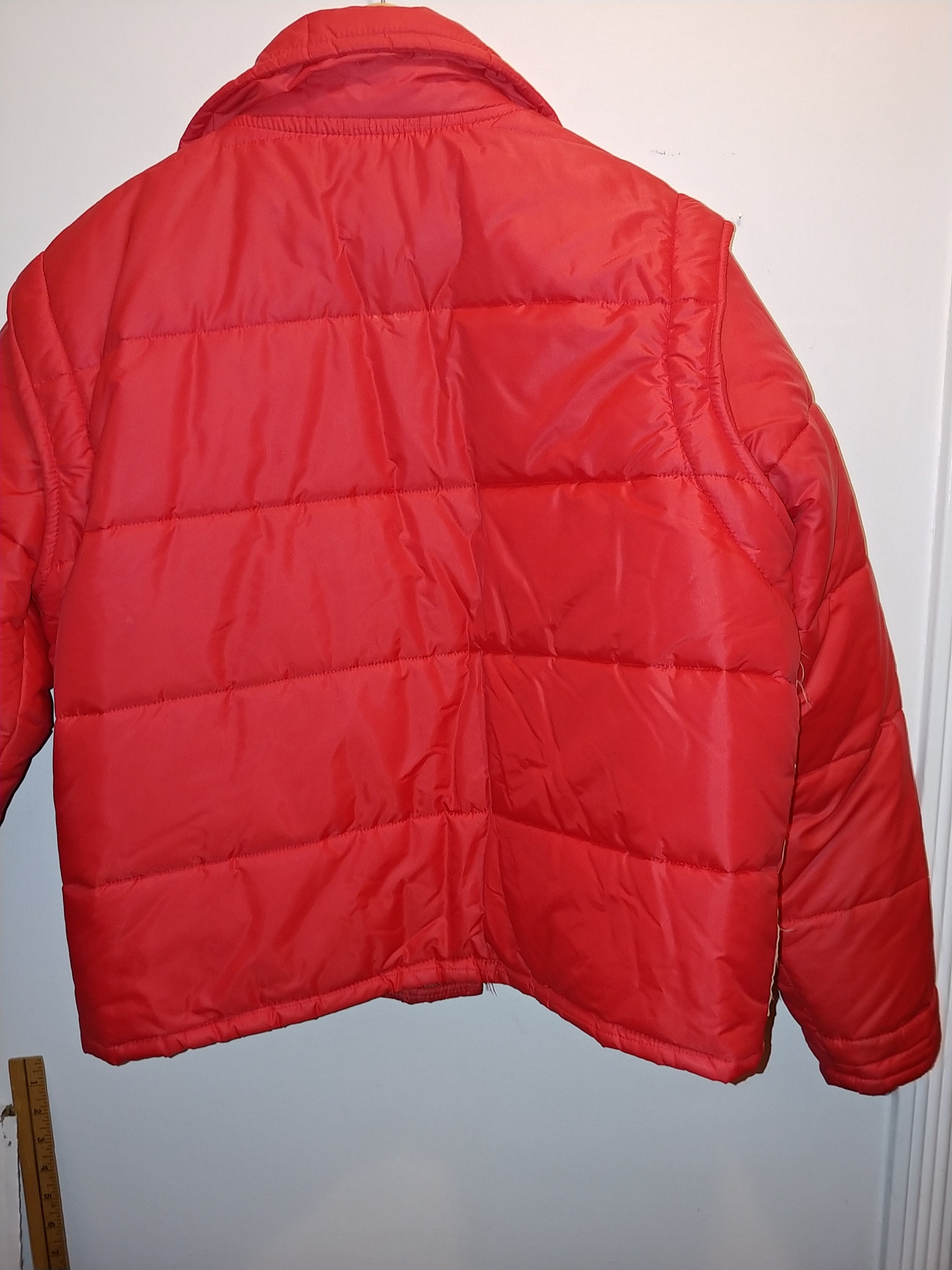 Red Puffy Jacket Green & Offwhite Stripes up the Sides - Etsy