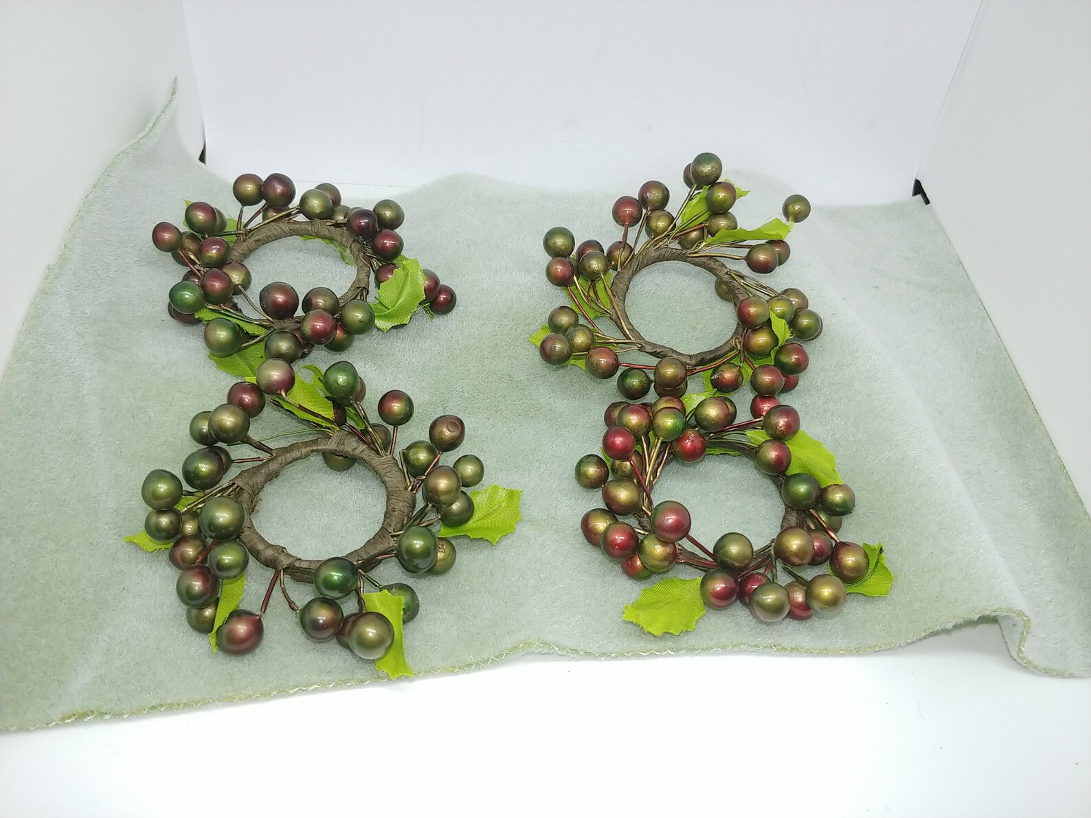 Candle Ring Set Berries Wire Wrapped Maroon to Green 1.25 Inches Two ...
