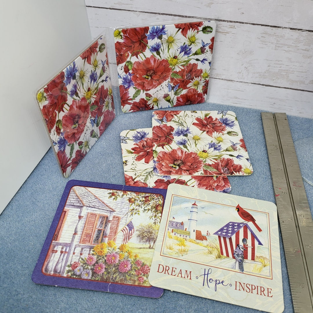 6 Drink Coasters -VFW and Law Enforcement - Fourth of July - Floral See ...