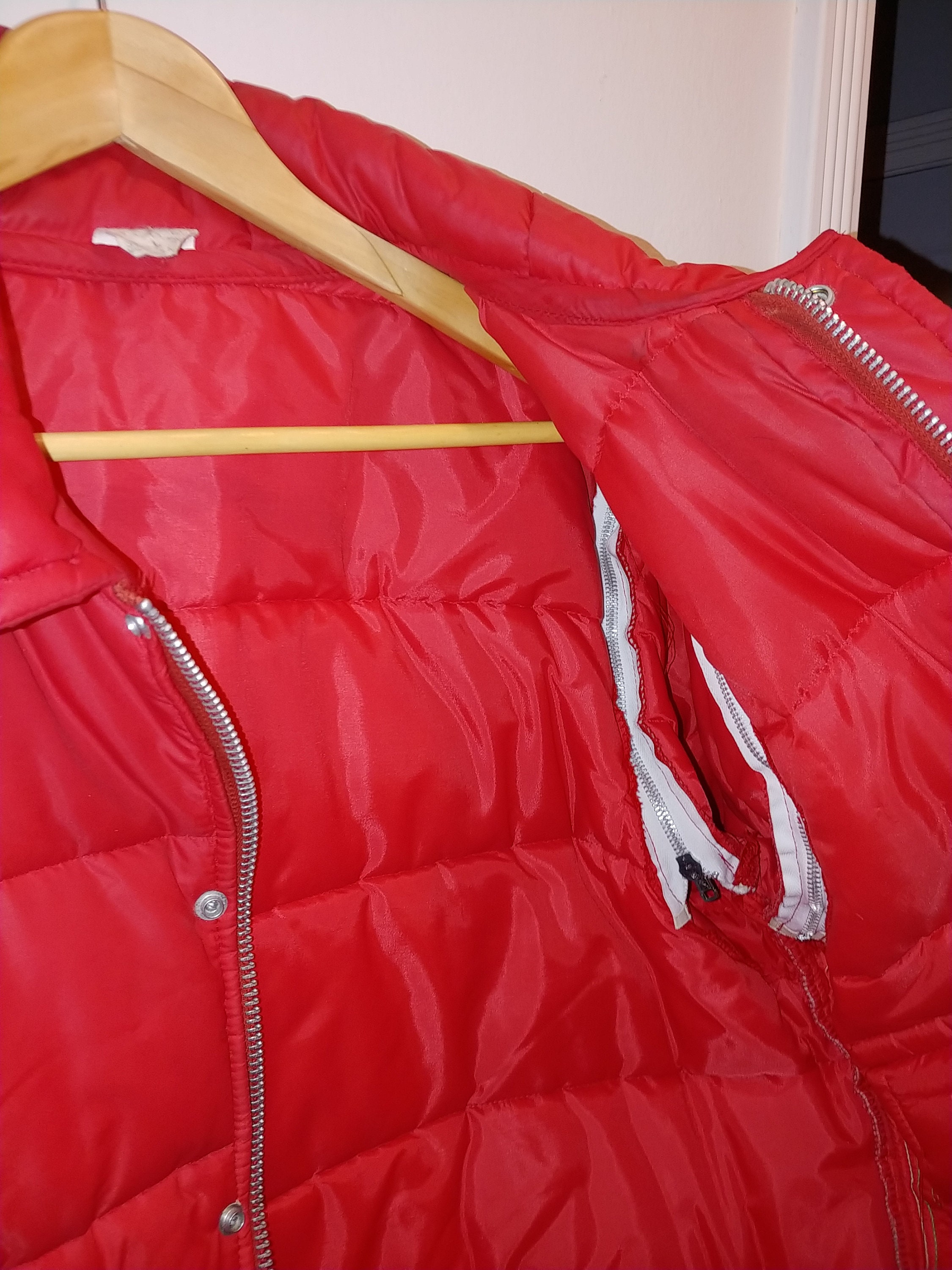 Red Puffy Jacket Green & Offwhite Stripes up the Sides - Etsy