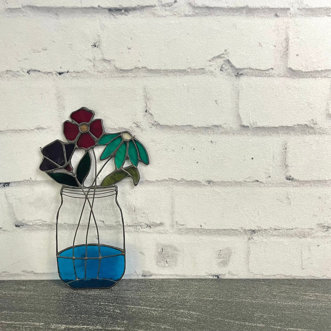 Stained Glass Flower, Ball Jar, Mason Jar, Everlasting Flower, Stained ...
