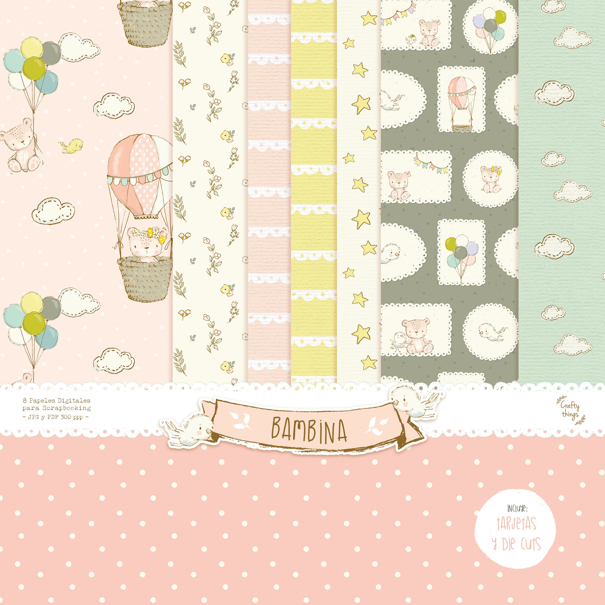 BAMBINA Kit, Digital Collection, Digital Scrapbooking Paper, Printable ...