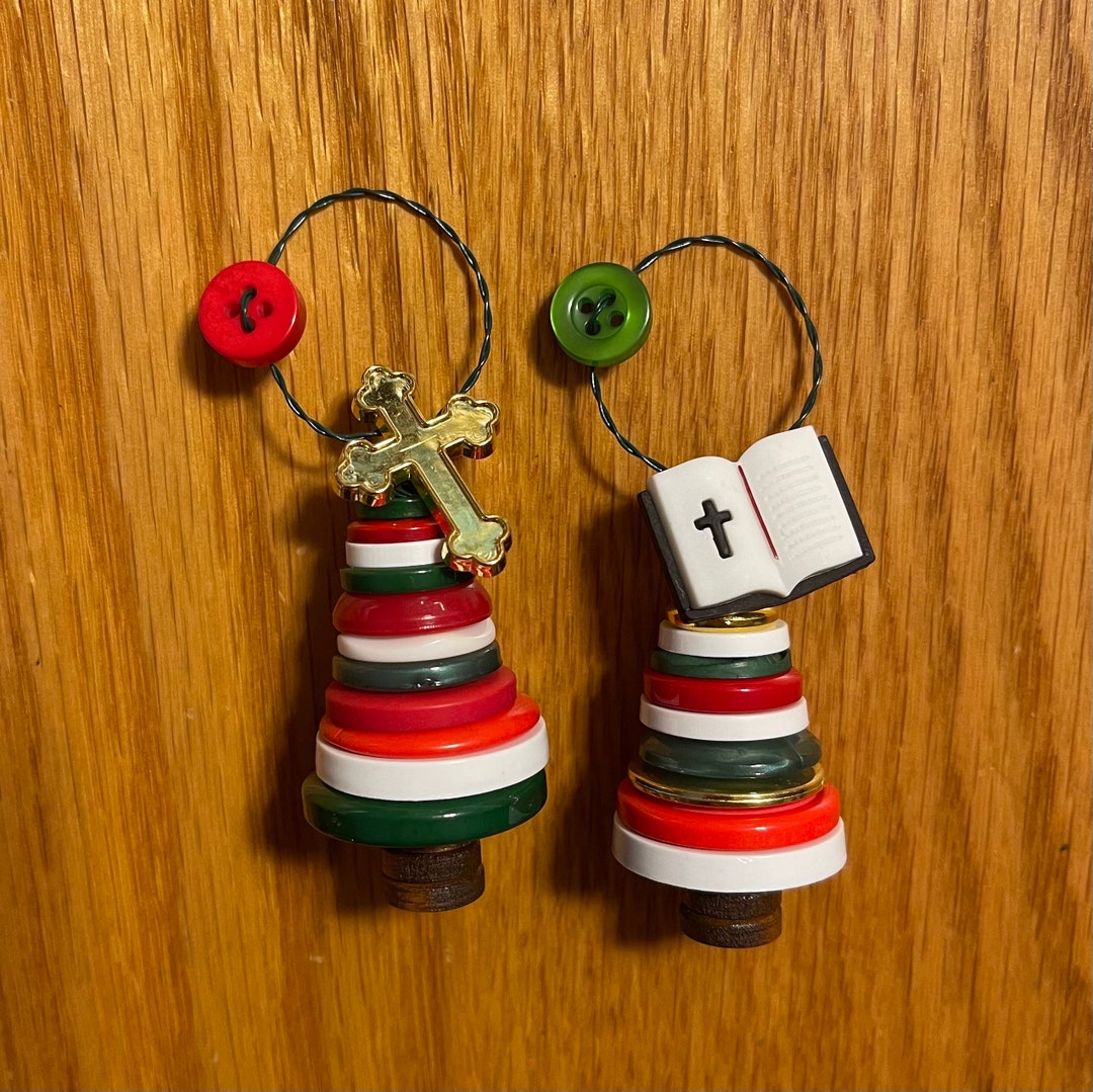 Bible and Cross Button Ornament Set - Etsy