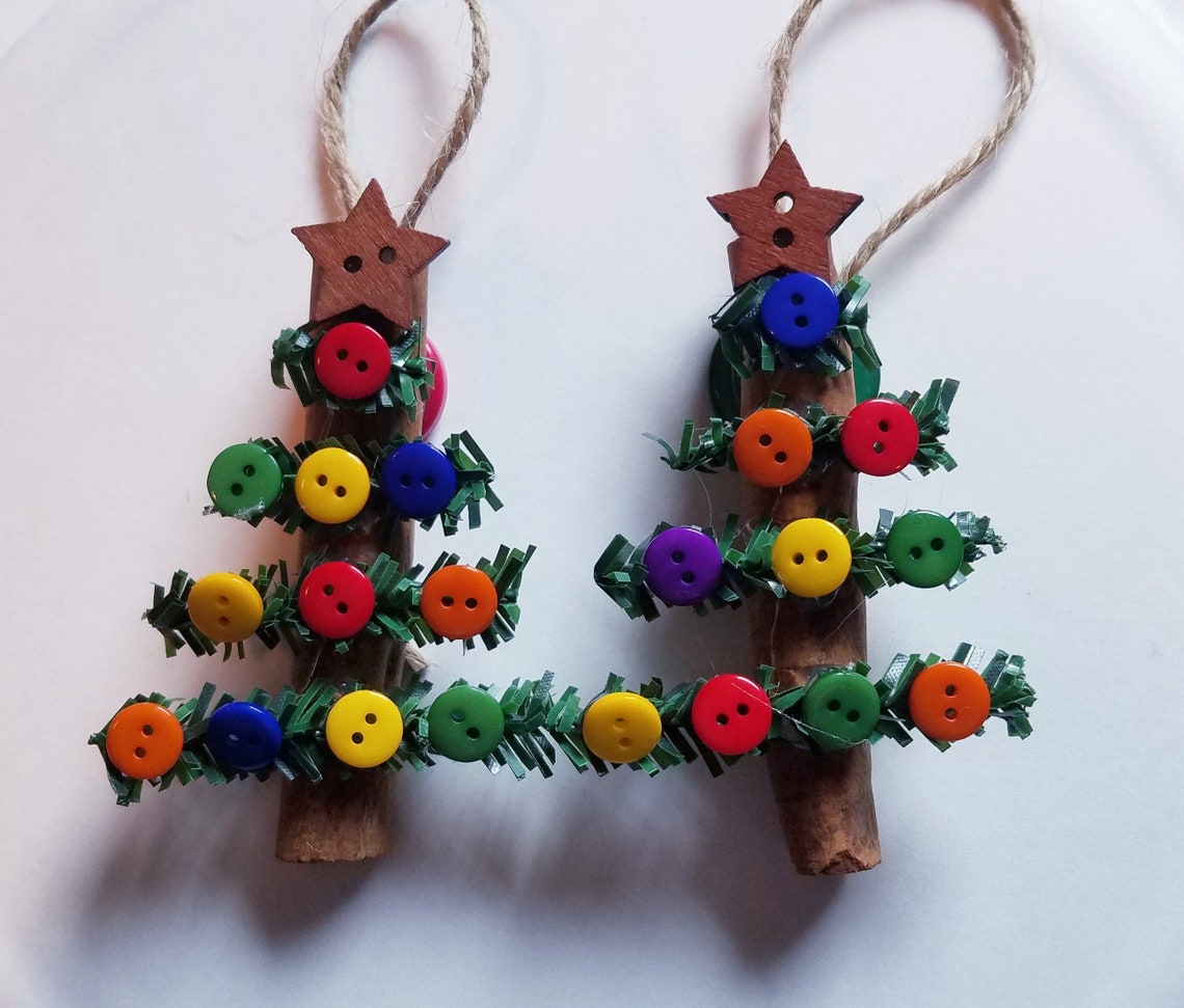 Cinnamon Stick/ Button Tree Ornaments/ Set - Etsy
