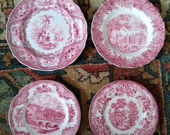 Red Transferware Plates | Etsy