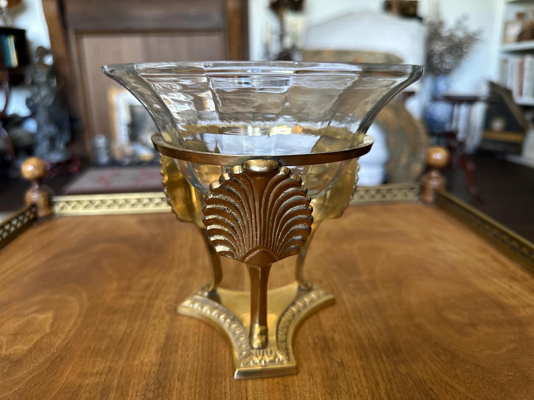 Brass Stand, Stand for Sphere, Acanthus Leaf, Solid Brass, Tabletop, Decorative Bowl, Potpourri ...