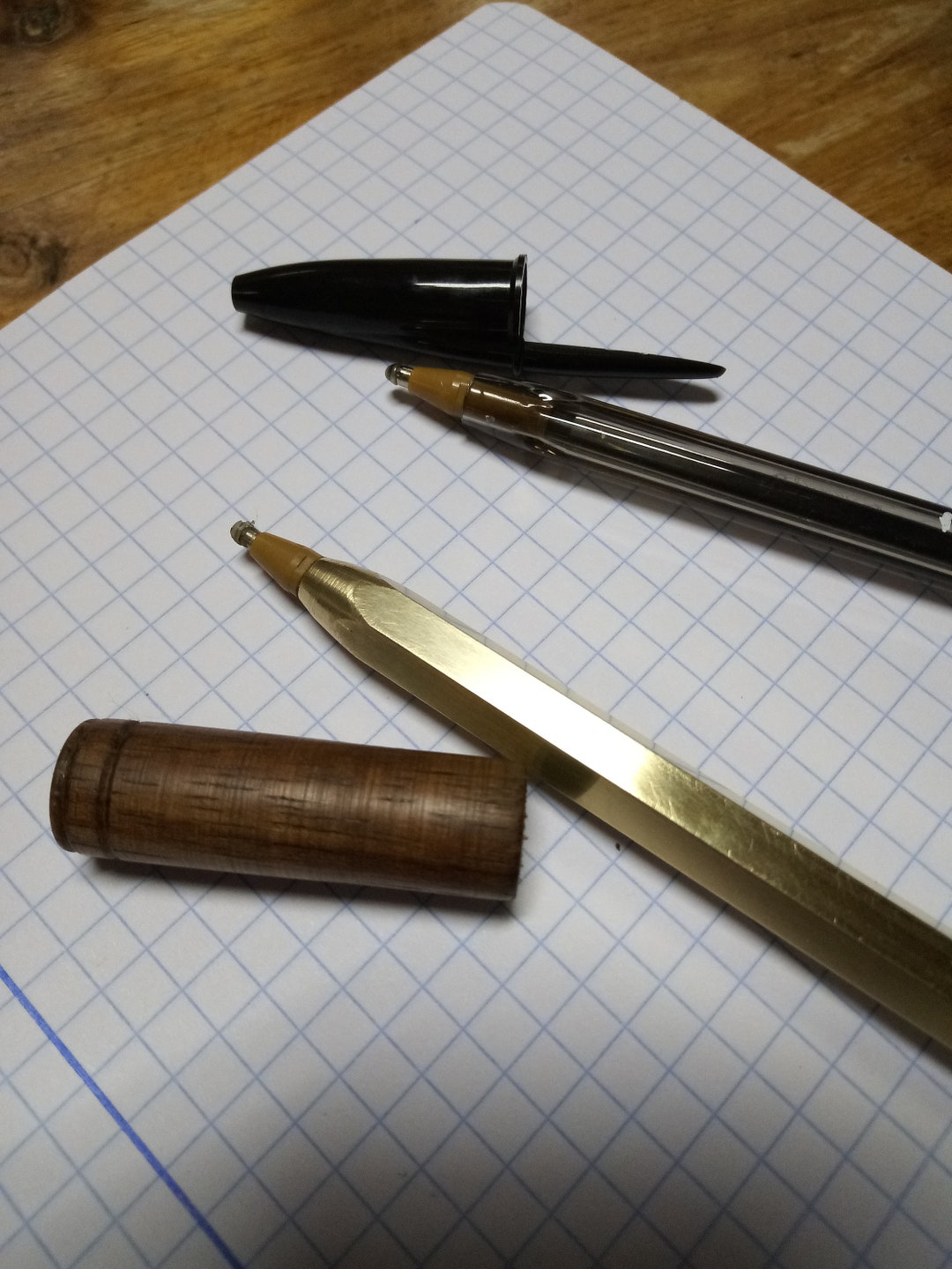 Big - Pal Hex Pen With a Wood Cap, Ballpoint Pen, Brass Pen, 100% ...