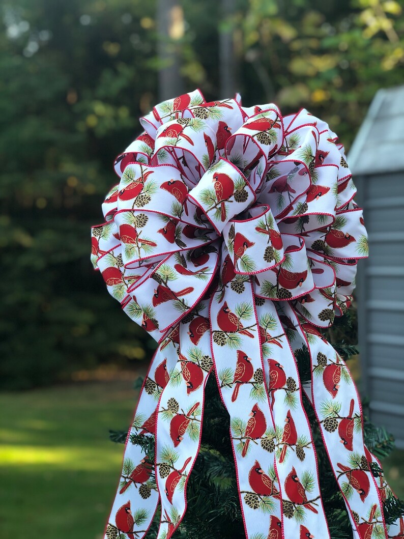 Cardinal Christmas Tree Bow: Wired Ribbon Holiday Decor - Etsy
