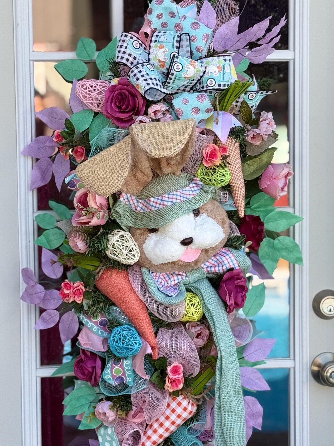 Easter Wreath, Bunny Decor, Bunny Door Decor, Easter Egg Door Hanger ...