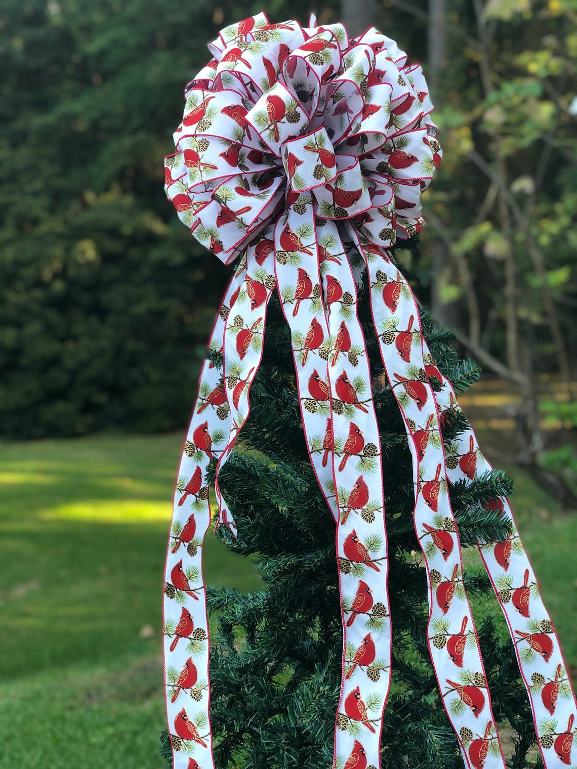 Cardinal Christmas Tree Bow: Wired Ribbon Holiday Decor - Etsy
