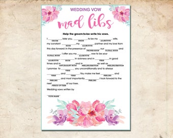 Wedding vow mad libs | Etsy