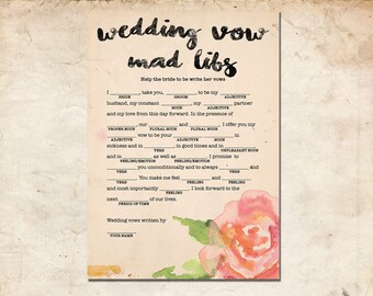 Wedding vow mad libs | Etsy
