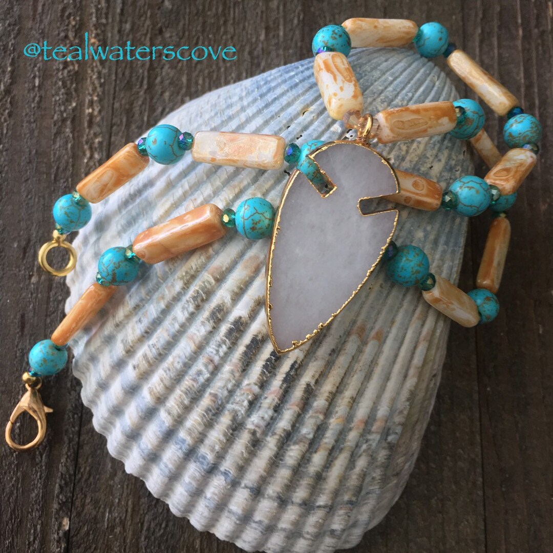 Little Luster. White Jade Arrowhead Pendant Swarovski Crystals and ...