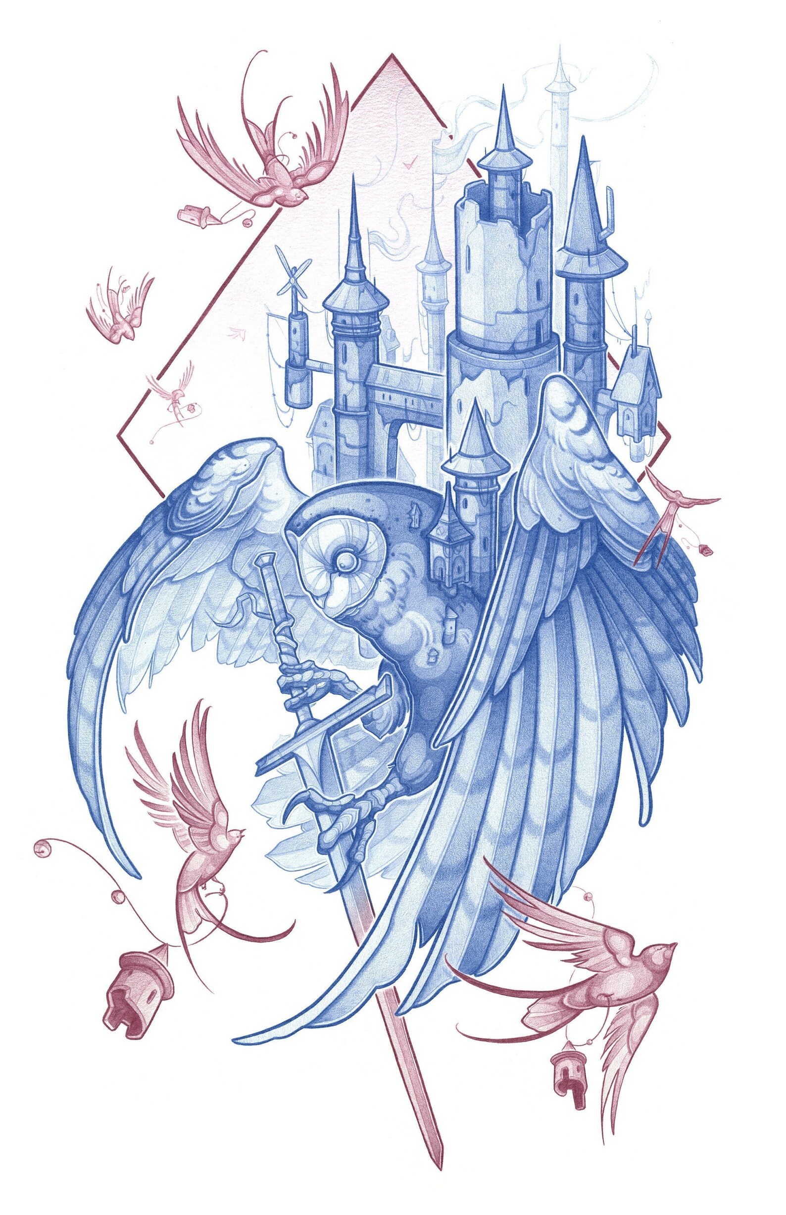 Owl and Castle 13x19 Print - Etsy