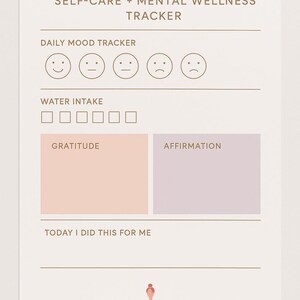 Self-care Tracker Printable | Daily Mental Health & Mood Journal ...