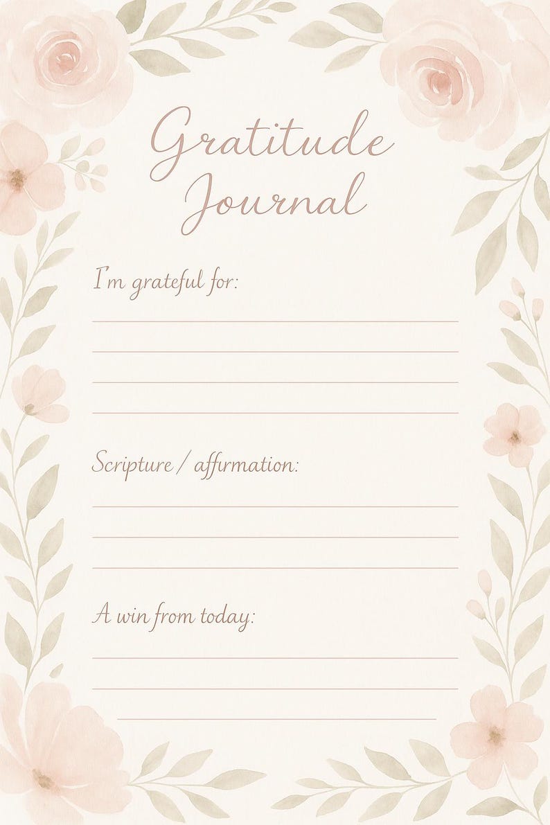 Printable Gratitude Journal Page | Daily Affirmations + Scripture ...
