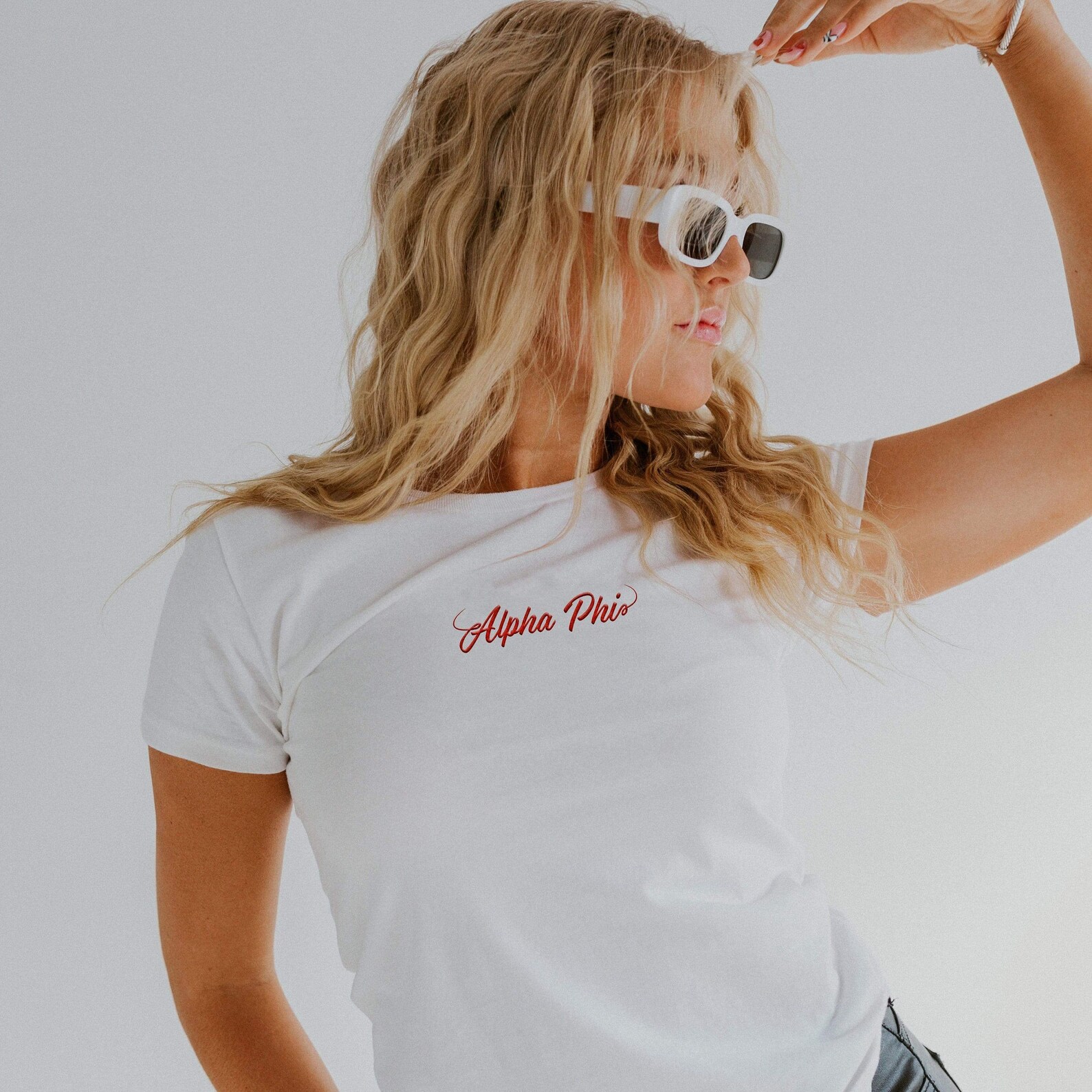 Red Cursive Embroidered Tee / White Sorority Tee / White - Etsy