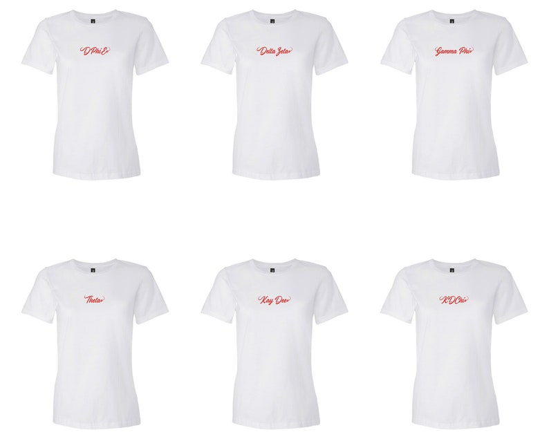 Red Cursive Embroidered Tee / White Sorority Tee / White | Etsy